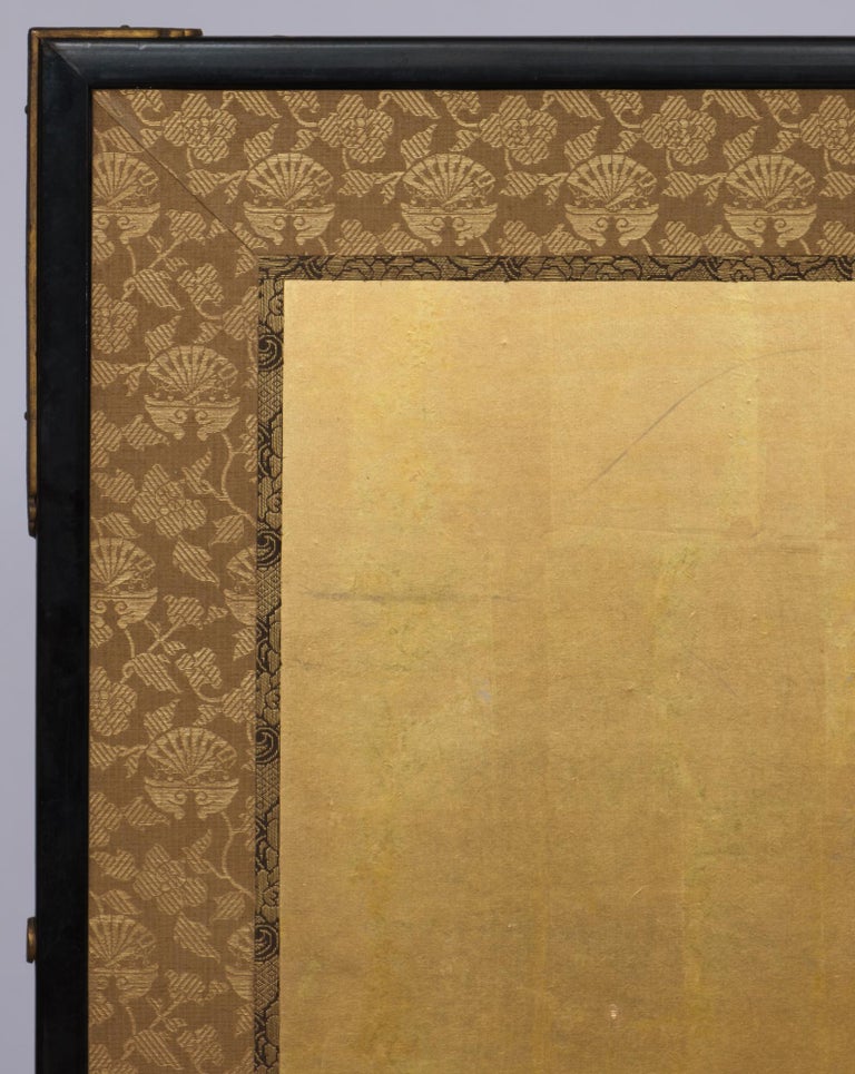Japanese Large 6-Panel Room Divider with a Painting of Pine Trees and ...
