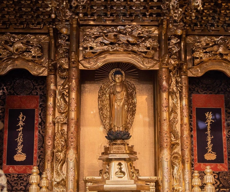 Japanese Large Finely Gilt Shrine with Temple For Sale at 1stDibs