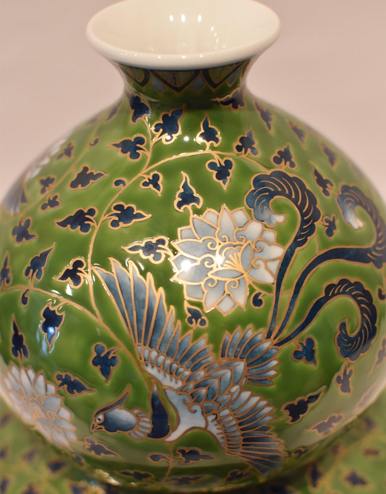 Japanese Large Green Contemporary Gilded Imari Porcelain Vase by Master ...