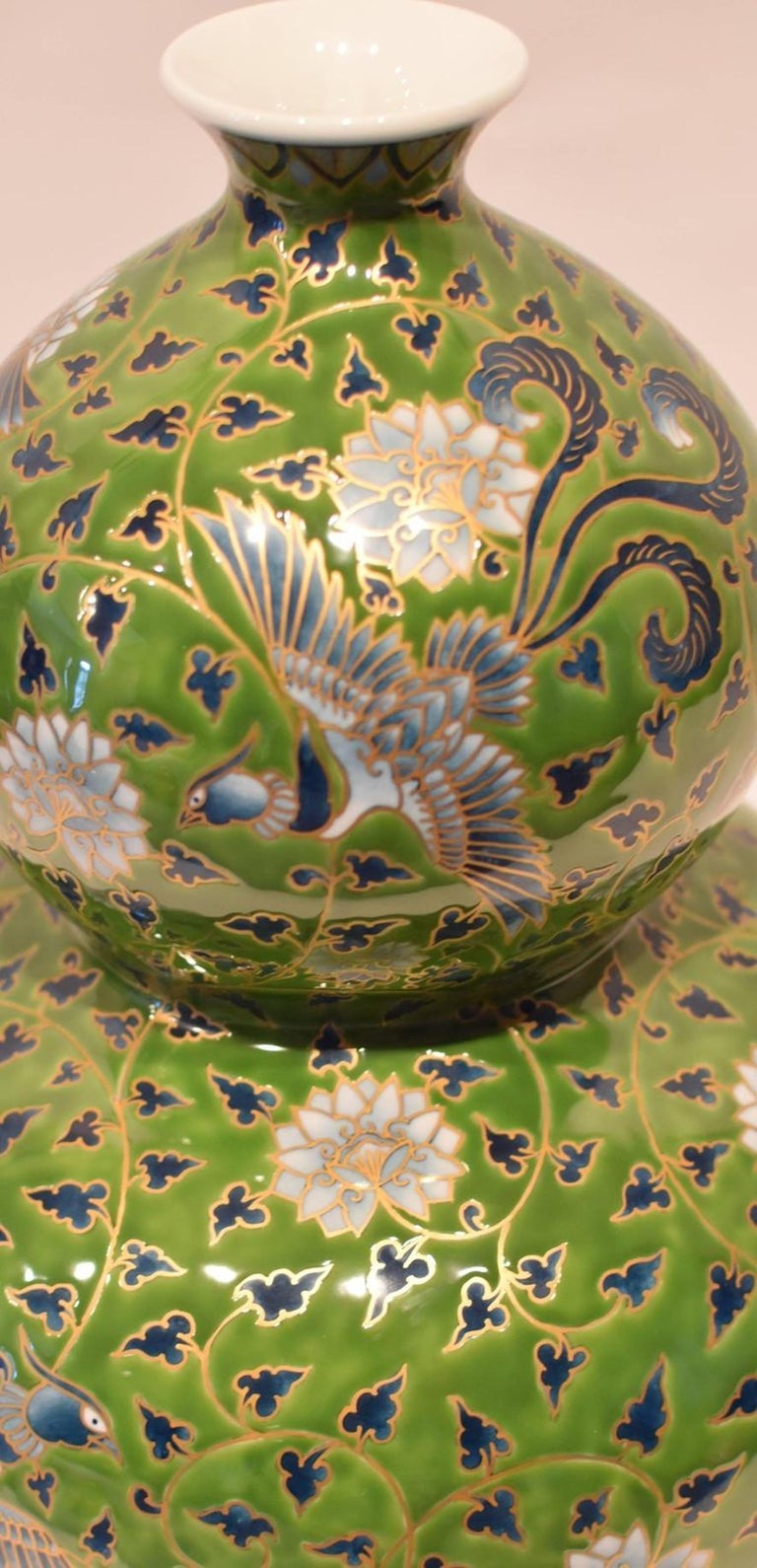Japanese Large Green Contemporary Gilded Imari Porcelain Vase by Master ...