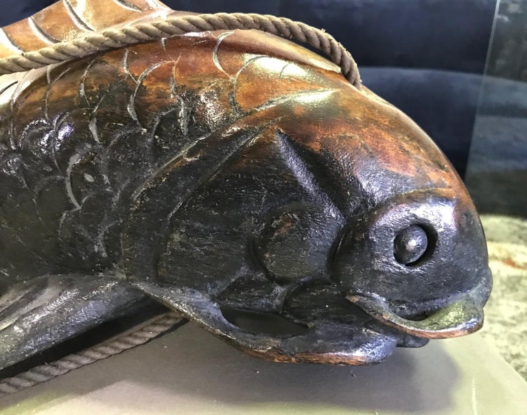Japanese Large Hand Carved Wood Koi Good Fortune Fish Sculpture with ...