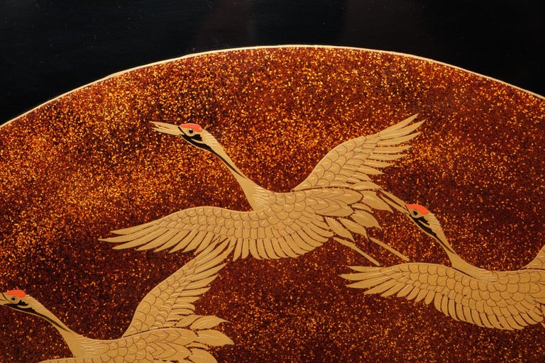 Japanese large lacquer serving tray 広蓋 (hirobuta) with an open fan ...