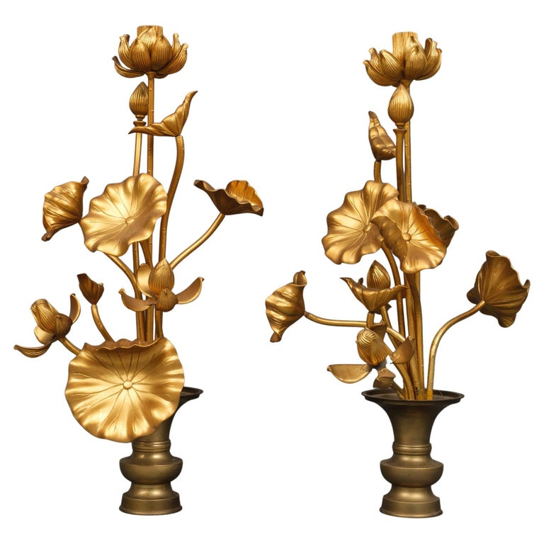 Japanese large pair of lotus flowers 常花 (jyôka) for a Buddhist temple ...