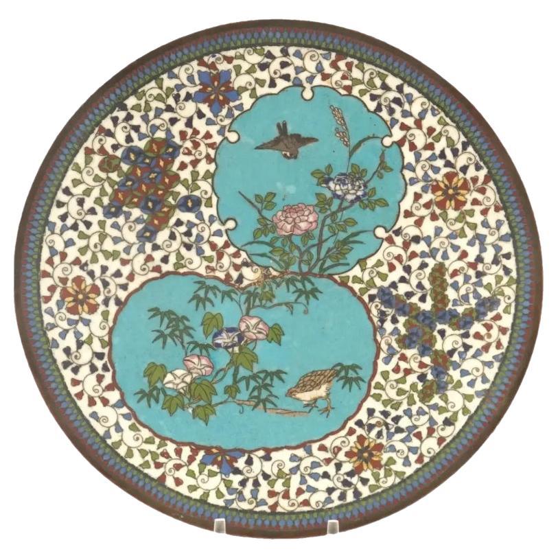 Antique Japanese Cloisonne Enamel Butterfly Plate For Sale at 1stDibs