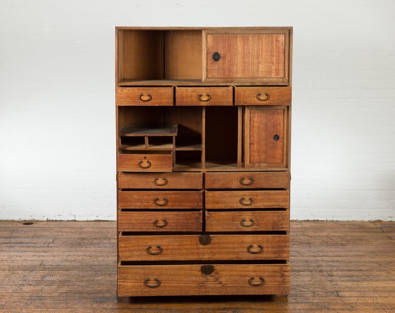 Japanese Meiji 19th Century Cha Tansu Kiri Wood Tea Cabinet with Doors ...