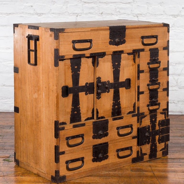 Japanese Meiji 19th Century Kiri Wood Merchant's Tansu Chest with Iron ...