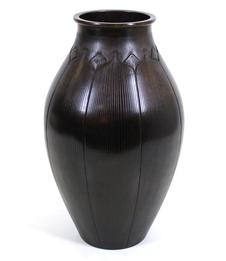 Japanese Meiji Art Nouveau Bronze Lotus Vase For Sale at 1stDibs