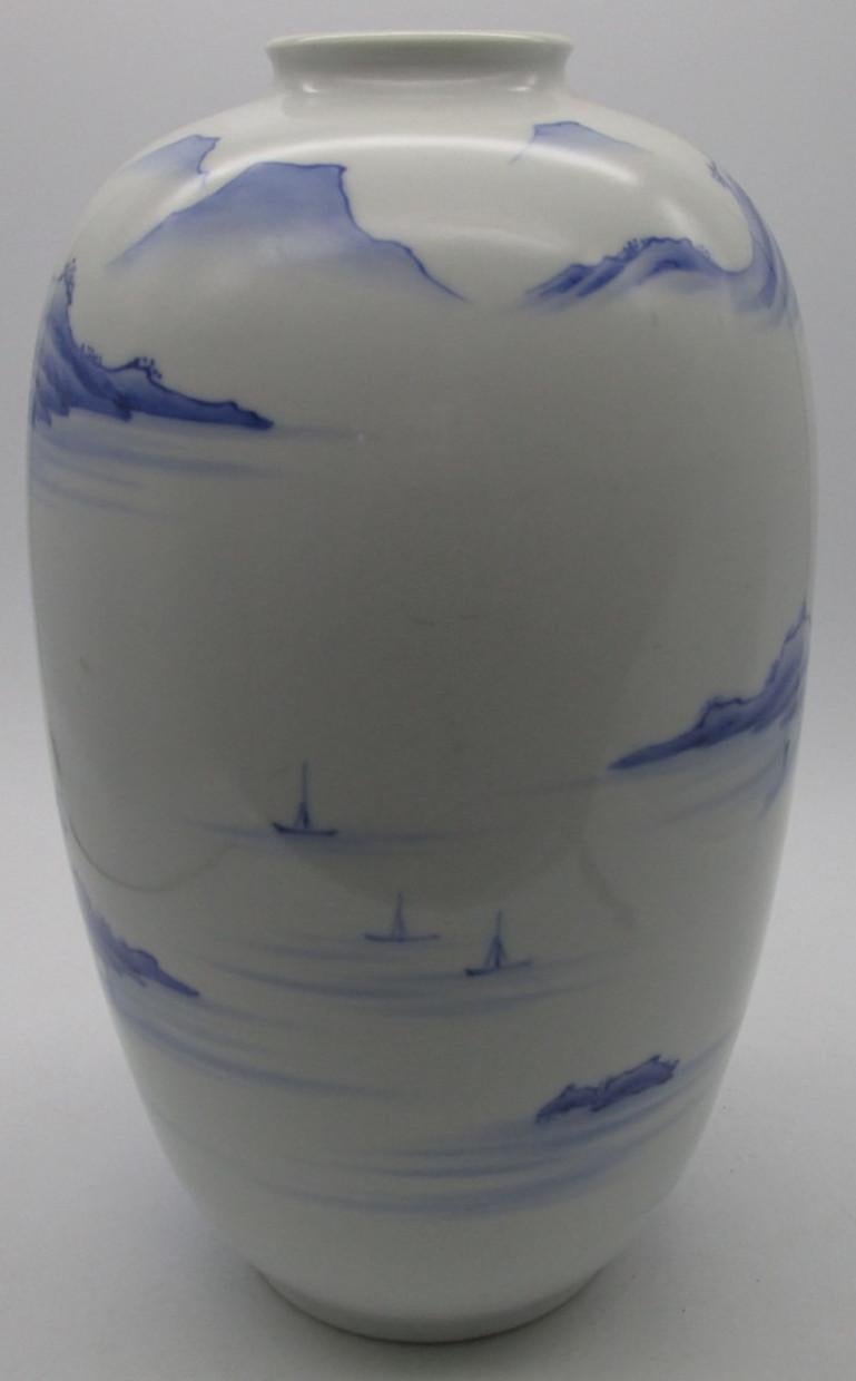 Japanese Meiji Blue White Porcelain Vase by Tominaga Genroku, circa ...