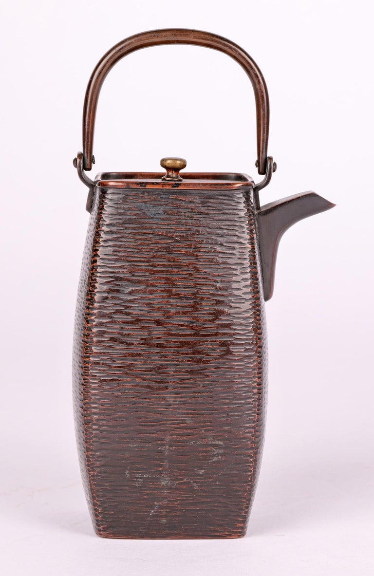 Japanese Meiji Bronze Basketweave Pattern Sake Pot For Sale at 1stDibs