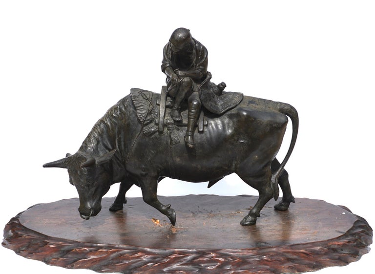 Japanese Meiji Bronze Ox and Samurai Genryusai Attributed For Sale at ...