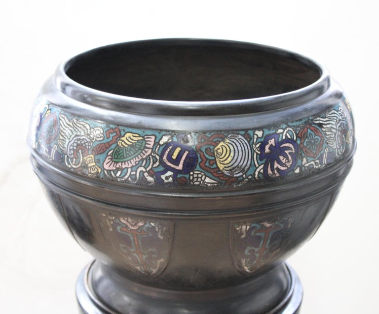 Japanese Meiji Champlevé Enamel Bronze Planter Stand For Sale at ...