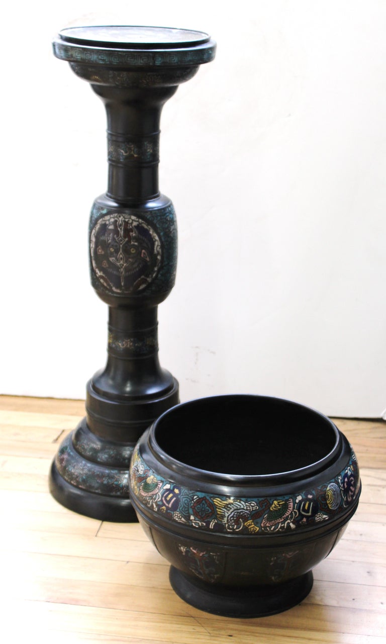 Japanese Meiji Champlevé Enamel Bronze Planter Stand For Sale at ...