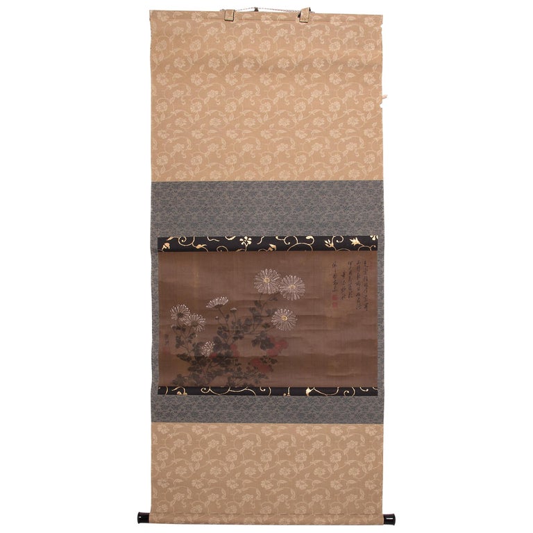 Japanese Meiji Chrysanthemum Hanging Scroll at 1stDibs