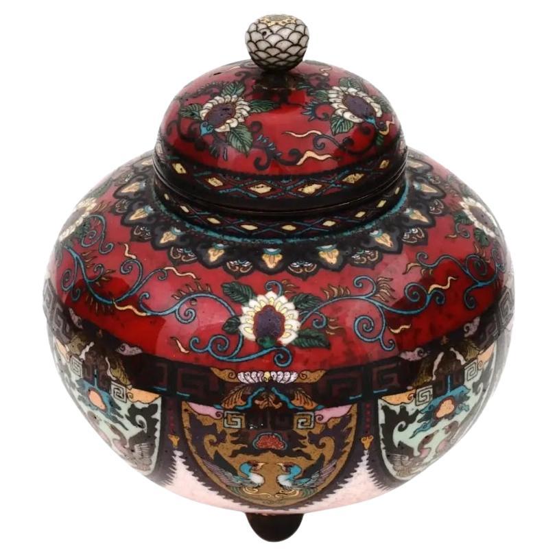 Japanese Meiji Covered Tripod Cloisonne Enamel Jar For Sale at 1stDibs