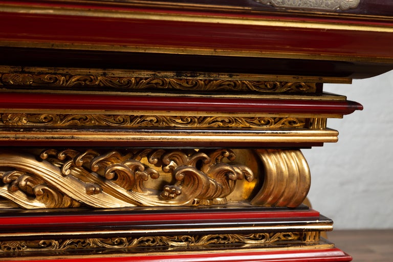 Japanese Meiji Lacquered Altar Shrine Table Base with Gold, Red and ...
