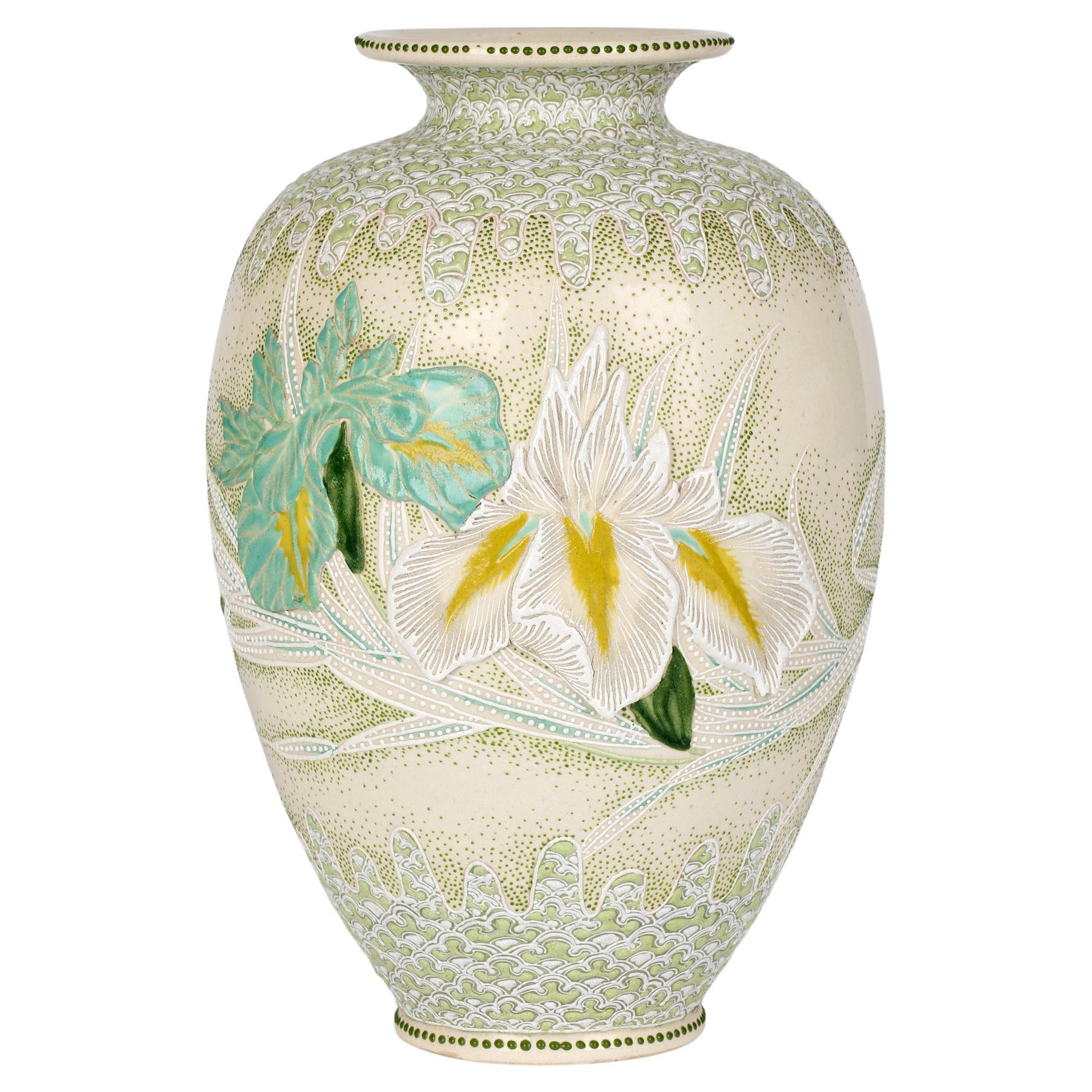 Large Antique Kyoto Pottery Vase For Sale at 1stDibs