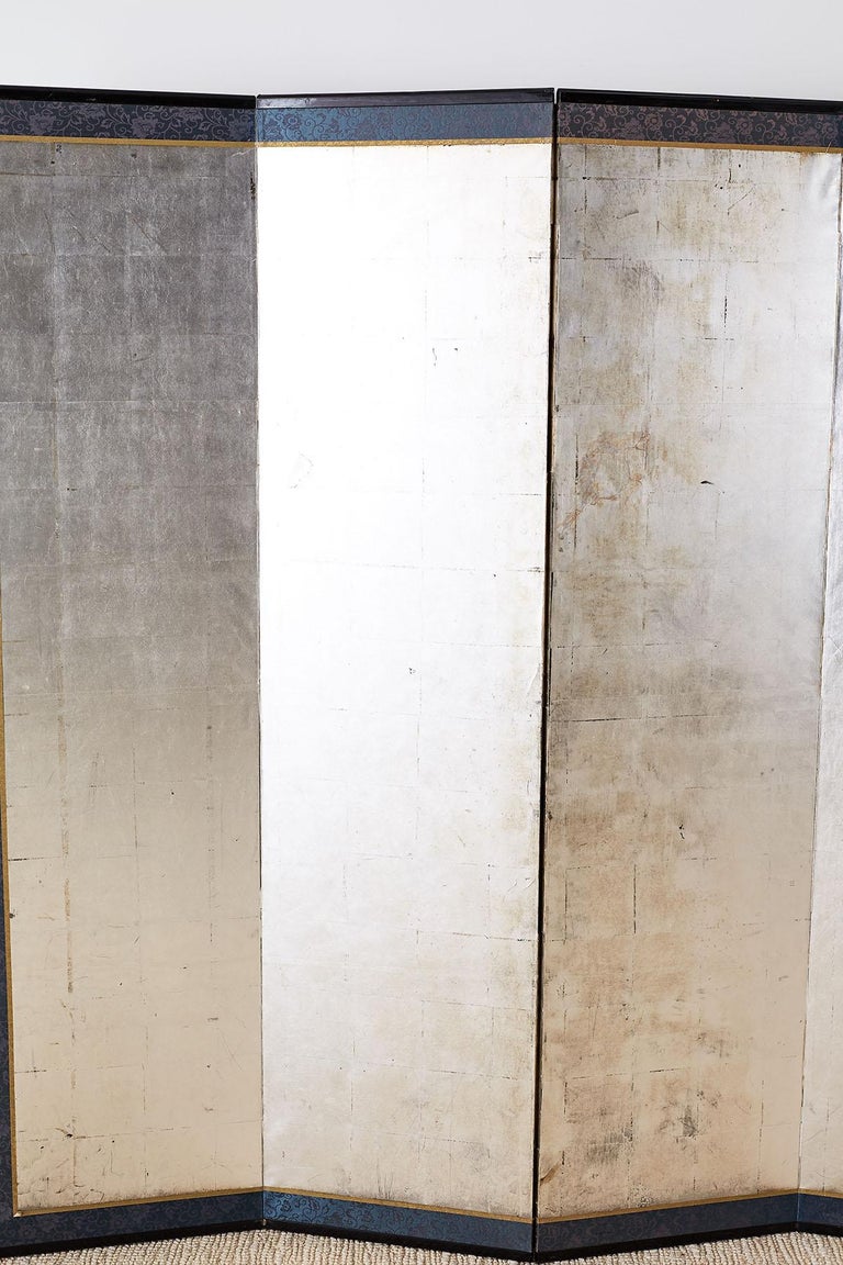 Japanese Meiji Six-Panel Silver Leaf Screen at 1stDibs