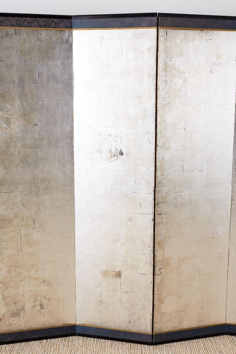 Japanese Meiji Six-Panel Silver Leaf Screen at 1stDibs