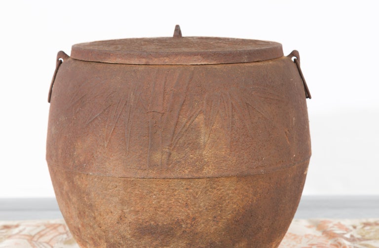 Japanese Meiji Period 1900s Distressed Iron Cooking Pot with Foliage ...