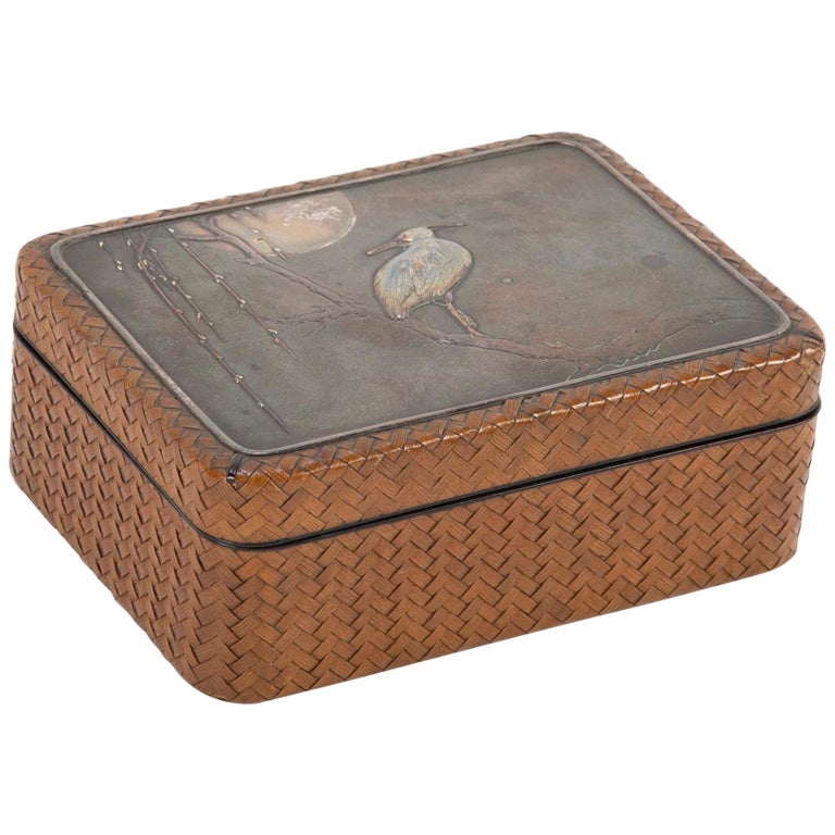 Japanese Meiji Period Box of Woven Cane, Lacquer, Silver and Copper at ...