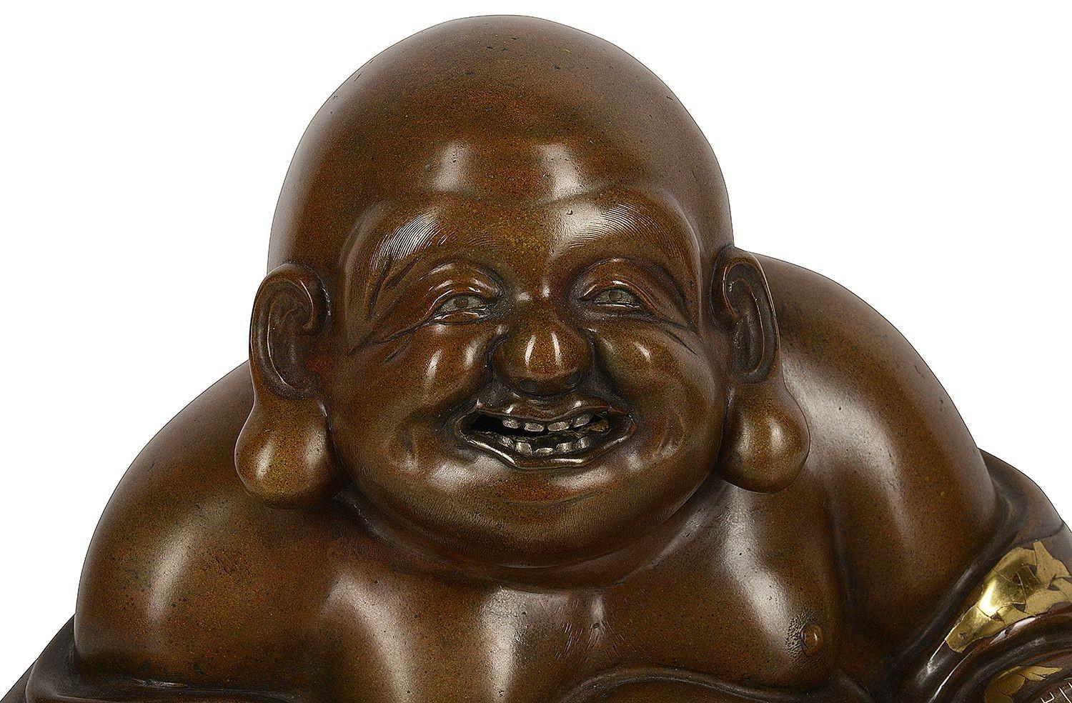 Japanese Meiji Period Bronze Inlaid Figure of Hotei For Sale at 1stDibs