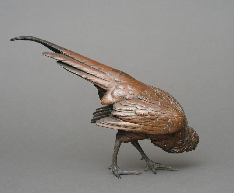 Japanese Meiji-Period Bronze Pheasant Okimono by Akasofu Gyôkkô 赤祖父暁光 ...