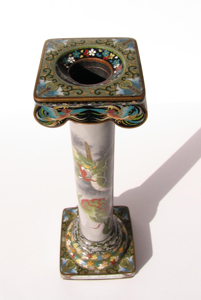 Japanese Meiji Period Cloisonne Dragon Candlestick Holder For Sale at ...
