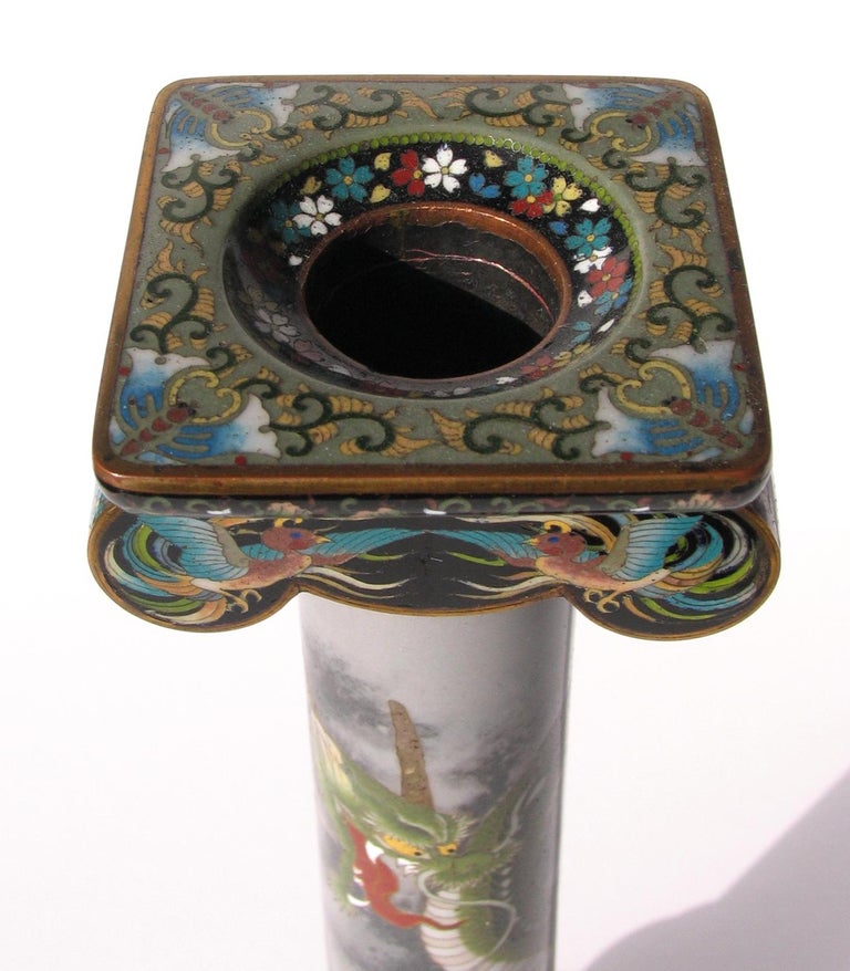 Japanese Meiji Period Cloisonne Dragon Candlestick Holder For Sale at ...