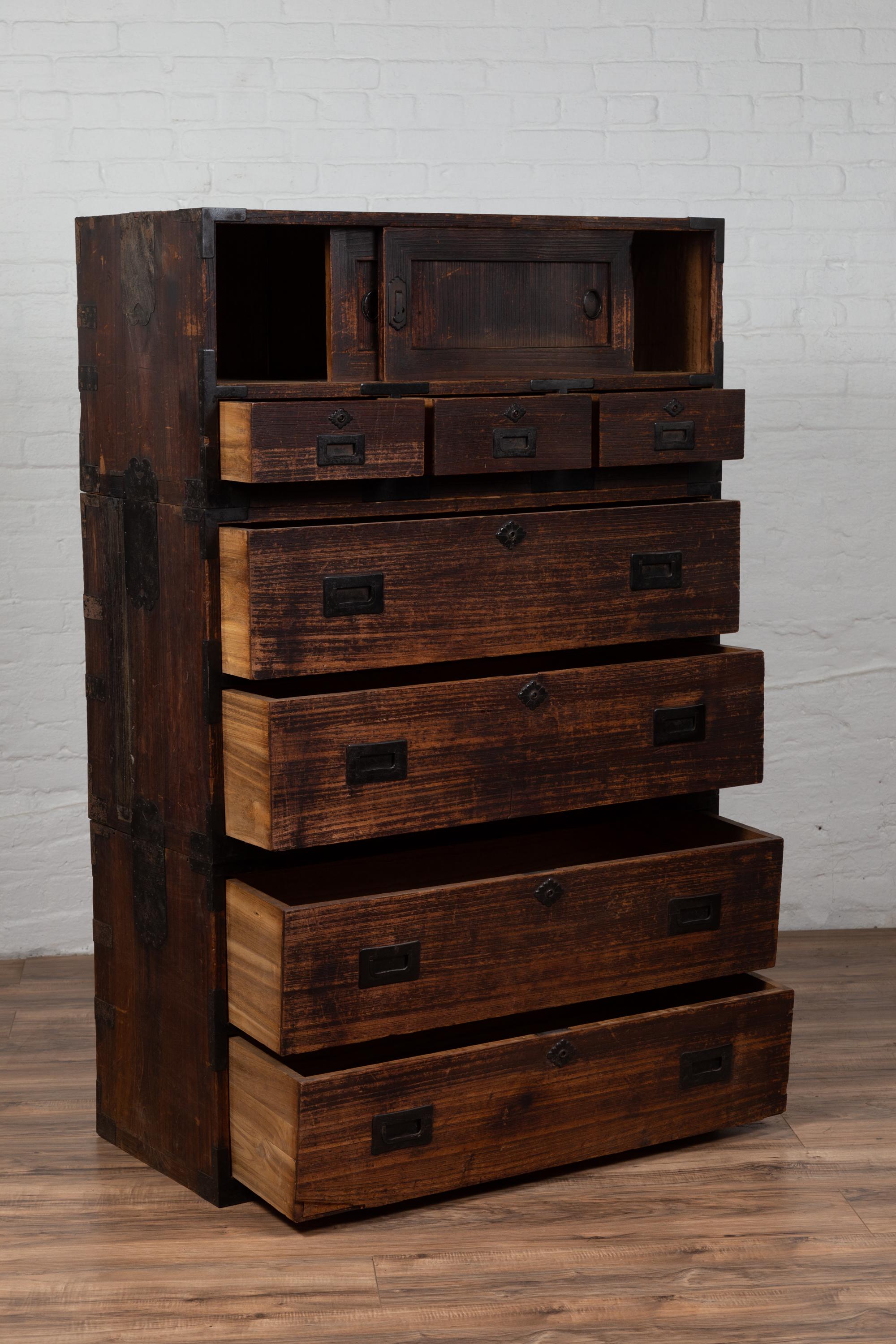 Japanese Meiji Period Kiri Wood Kimono Storage Cabinet with Doors and ...