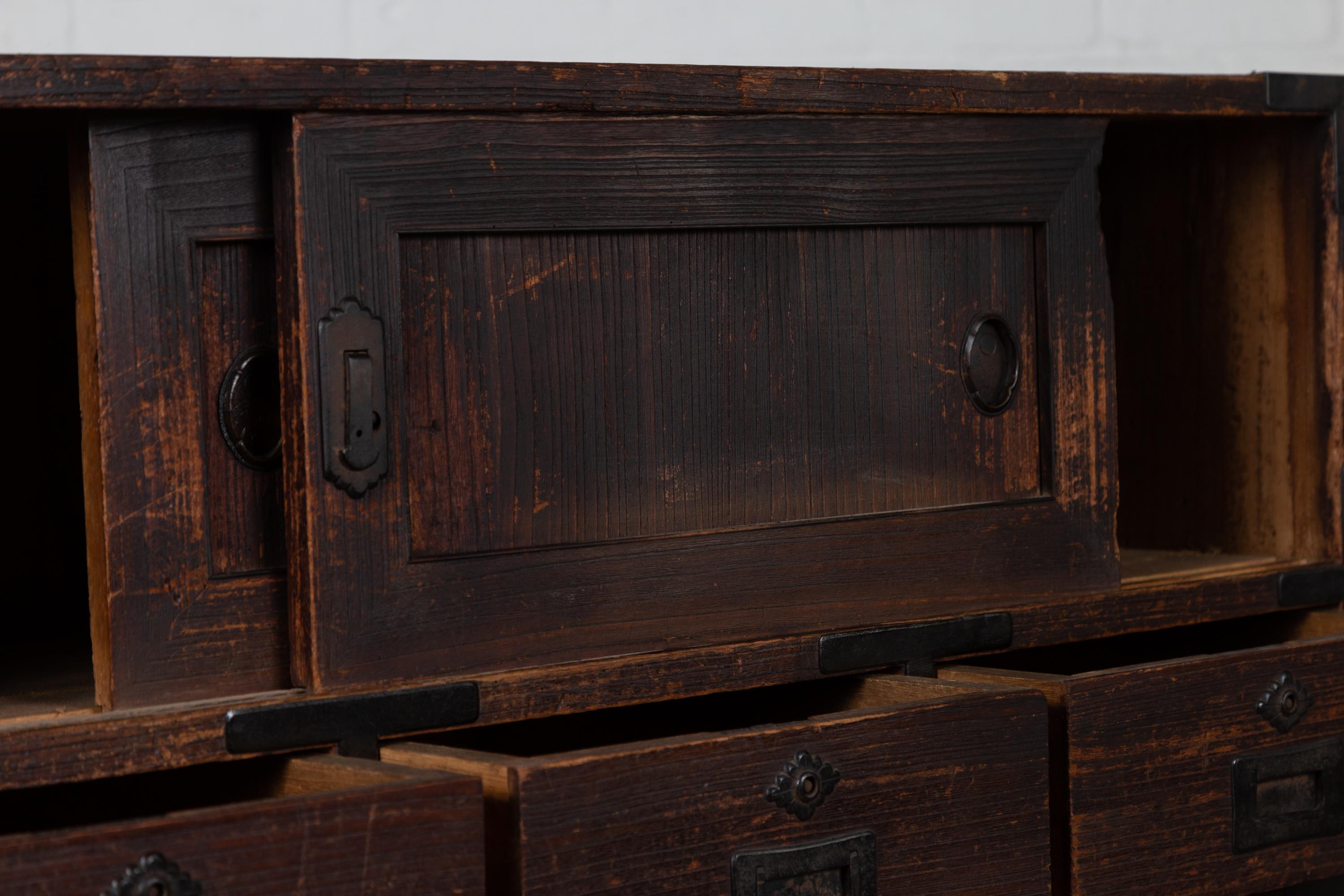 Japanese Meiji Period Kiri Wood Kimono Storage Cabinet with Doors and ...