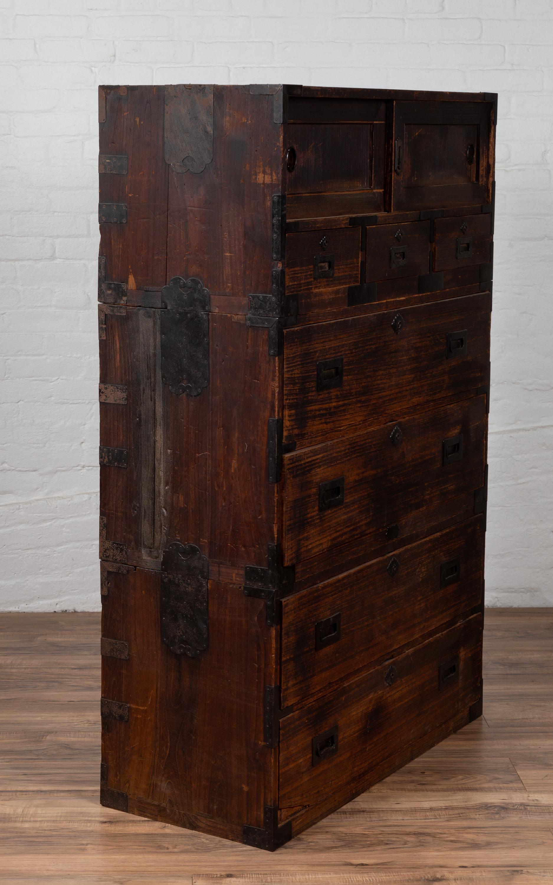 Japanese Meiji Period Kiri Wood Kimono Storage Cabinet with Doors and ...