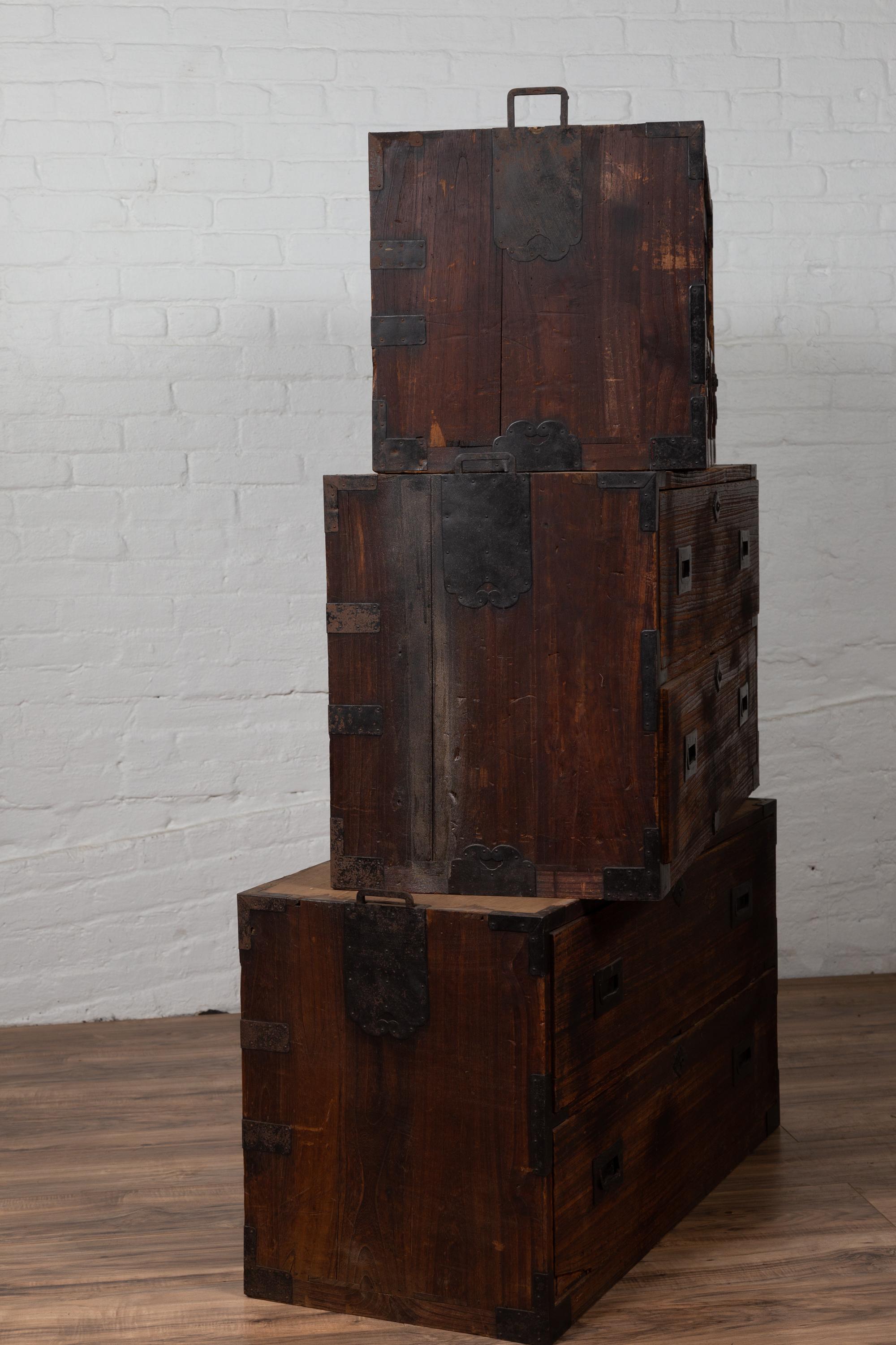 Japanese Meiji Period Kiri Wood Kimono Storage Cabinet with Doors and ...