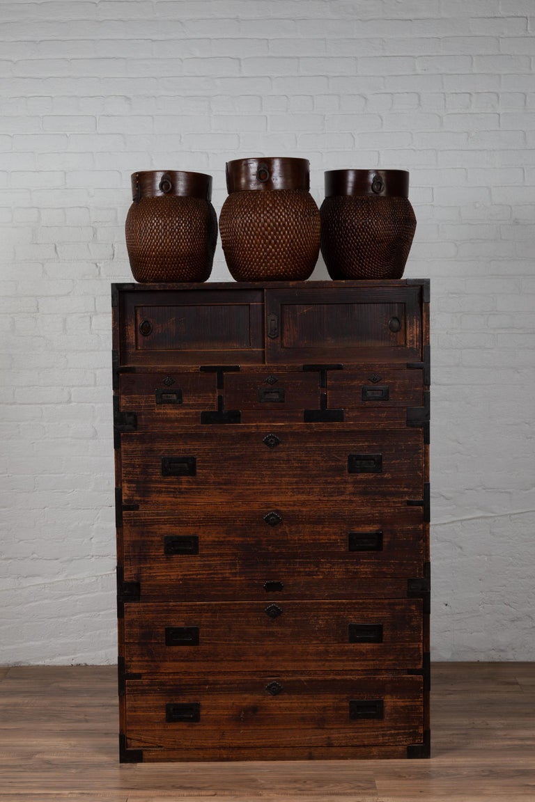 Japanese Meiji Period Kiri Wood Kimono Storage Cabinet with Doors and ...