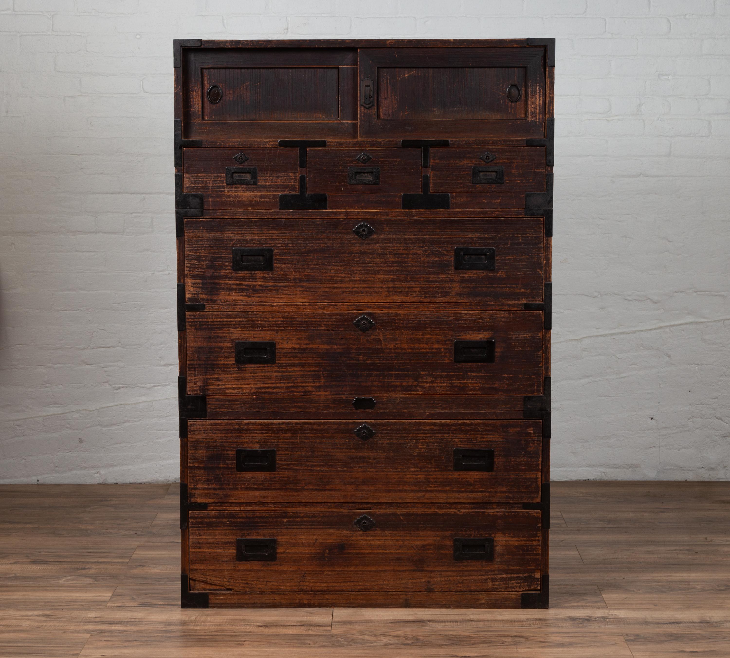 Japanese Meiji Period Kiri Wood Kimono Storage Cabinet with Doors and ...