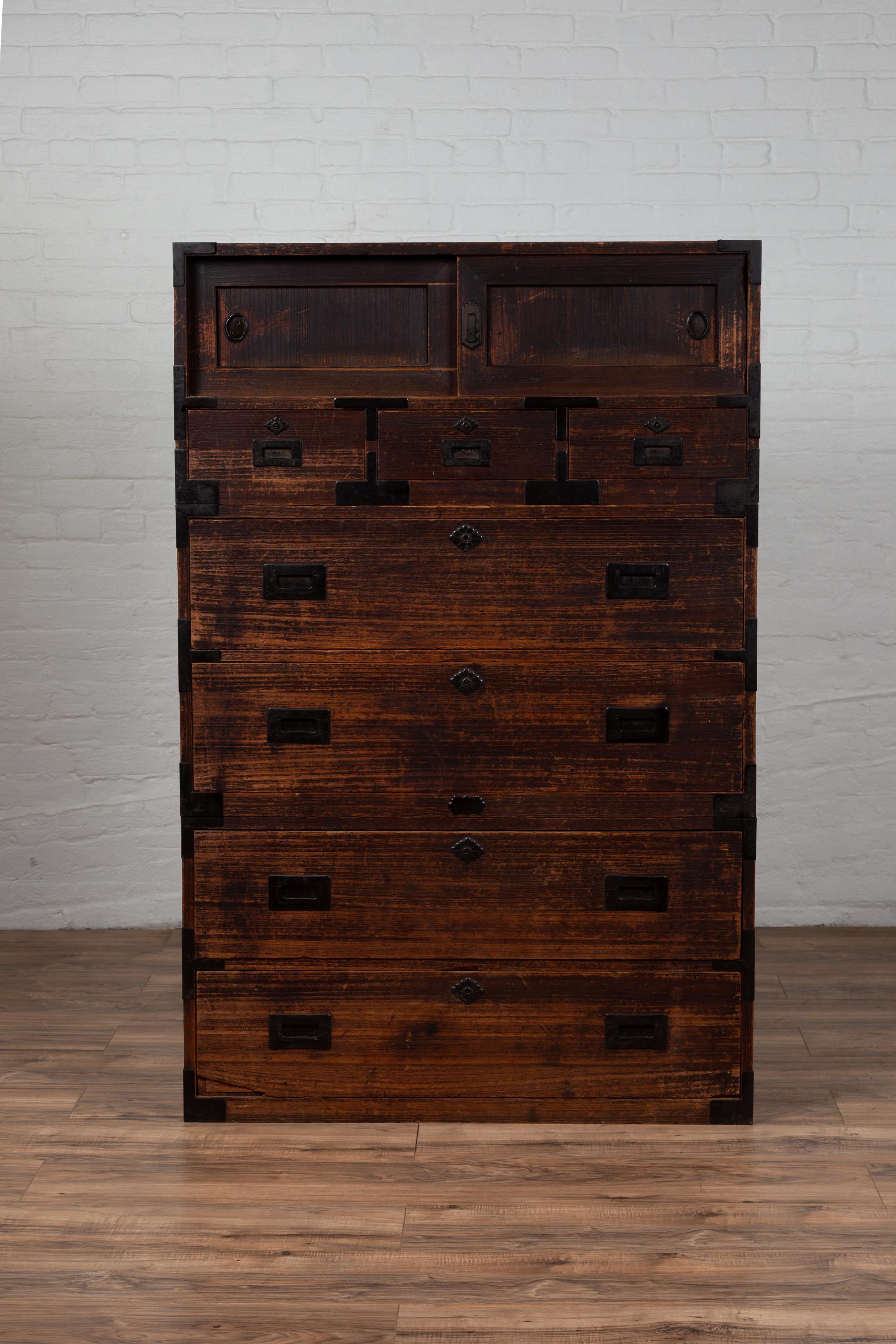 Japanese Meiji Period Kiri Wood Kimono Storage Cabinet with Doors and ...