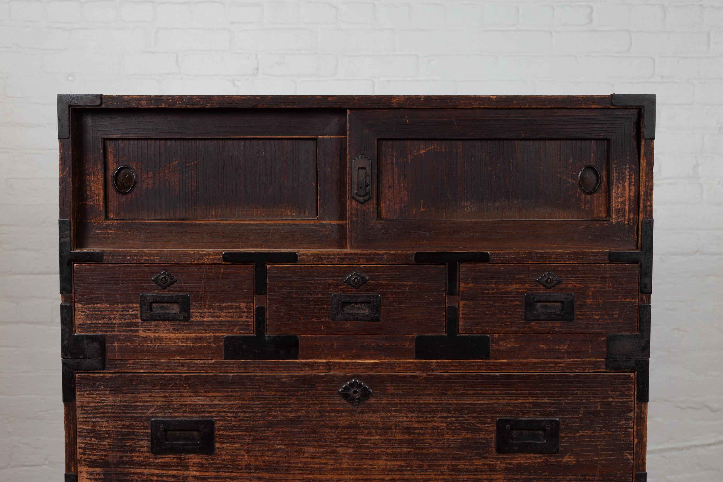 Japanese Meiji Period Kiri Wood Kimono Storage Cabinet with Doors and ...