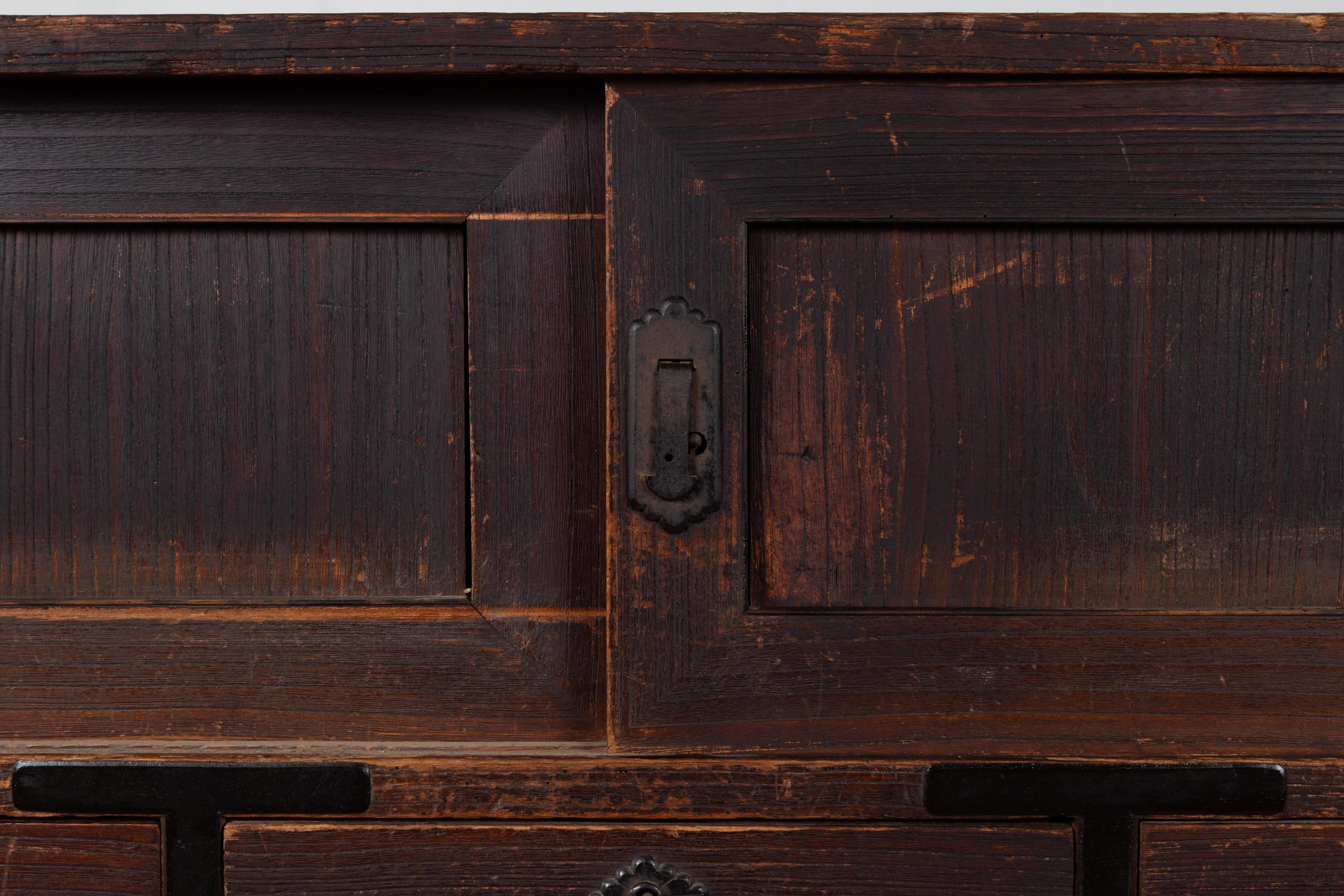 Japanese Meiji Period Kiri Wood Kimono Storage Cabinet with Doors and ...