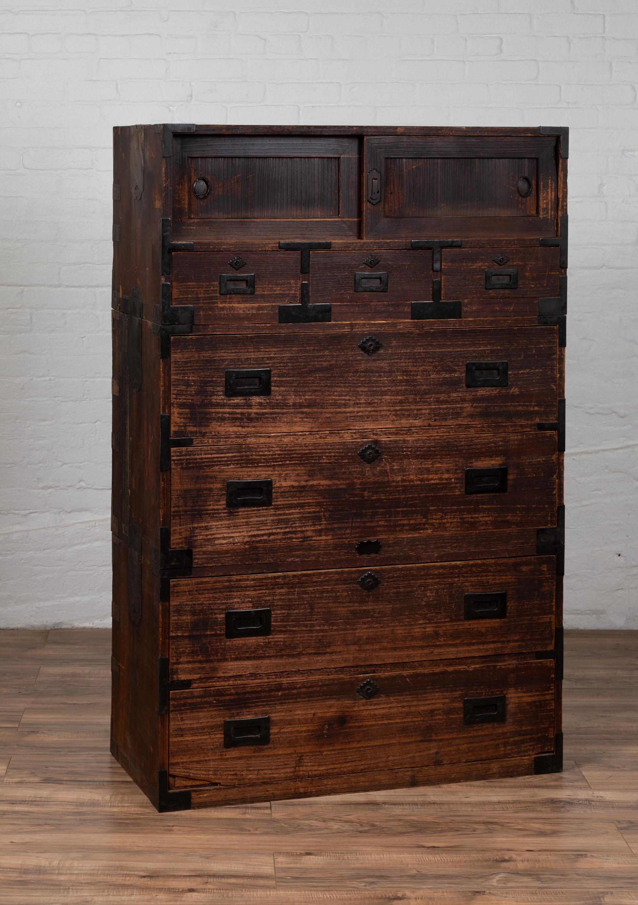Japanese Meiji Period Kiri Wood Kimono Storage Cabinet with Doors and ...