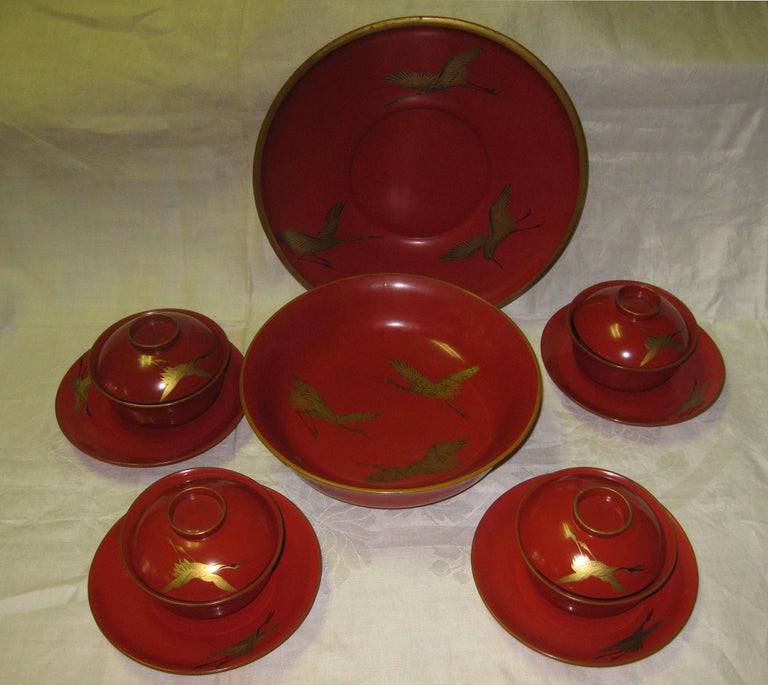 Japanese Meiji Period Lacquerware Fourteen Piece Set For Sale at 1stDibs