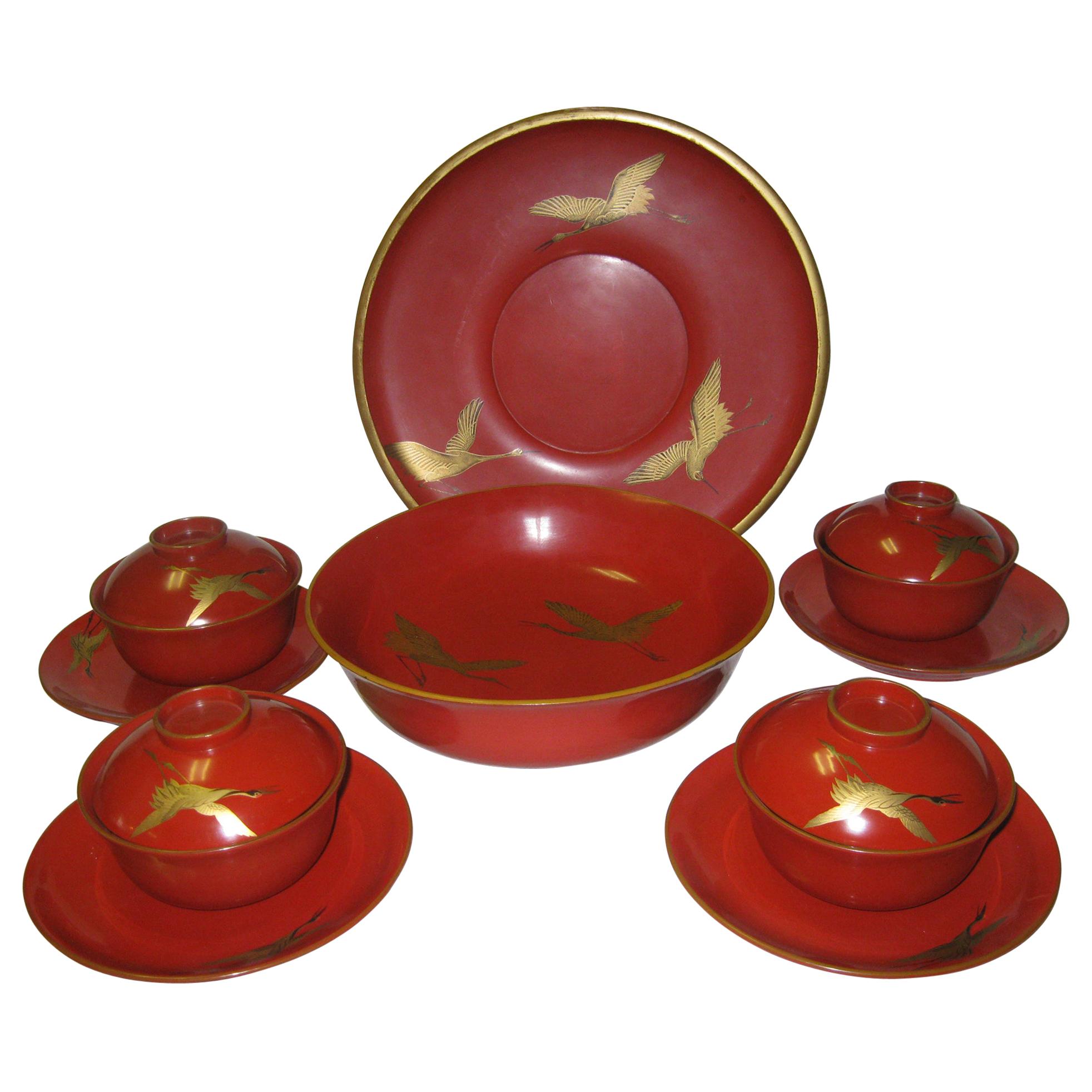 Japanese Meiji Period Lacquerware Fourteen Piece Set For Sale at 1stDibs