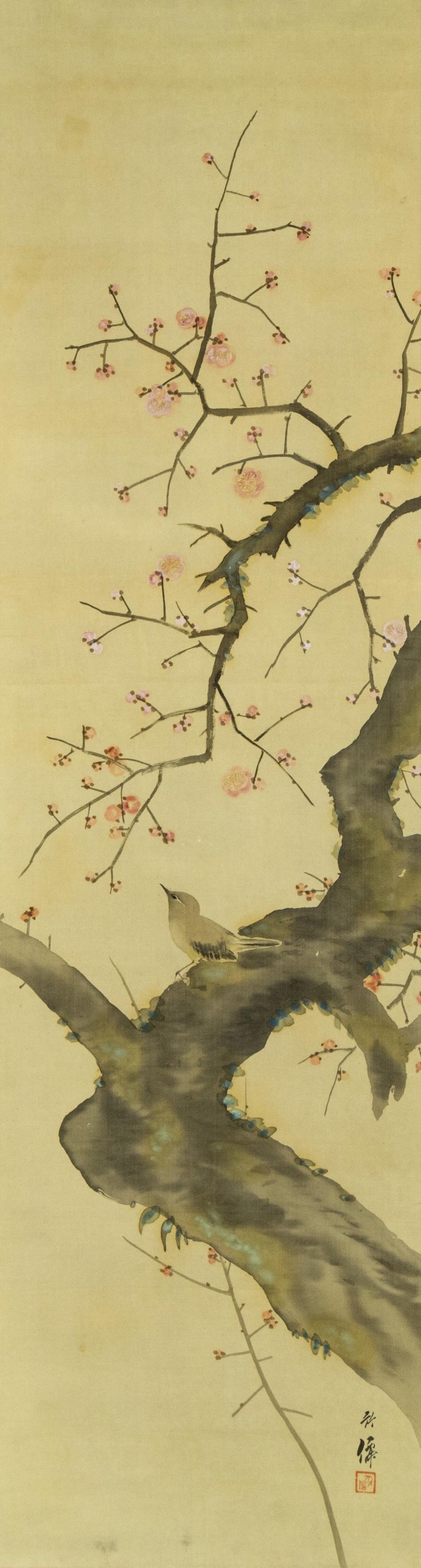Japanese Meiji Period Painting Scroll Nightingale on Branch Japan For ...
