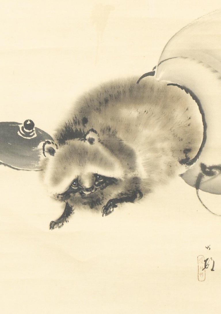 Japanese Meiji Period Painting Scroll Racoon Tanuki Nihonga Japan ...