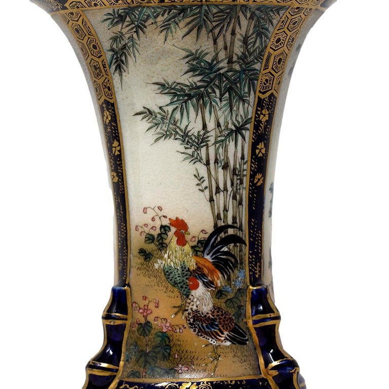 Japanese Meiji Period Satsuma Vase Pair Kinkozan For Sale at 1stDibs