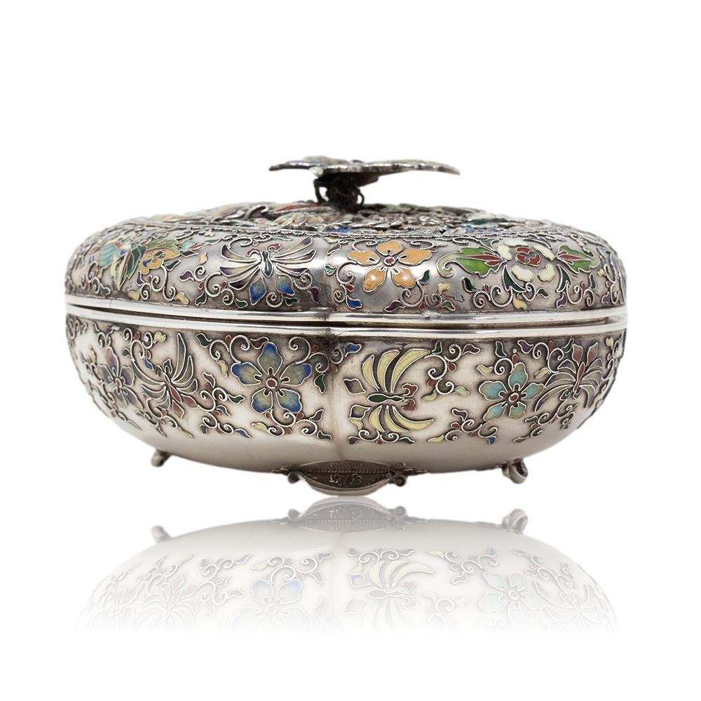 Japanese Meiji Period Silver and Enamel Lidded Butterfly Box For Sale ...