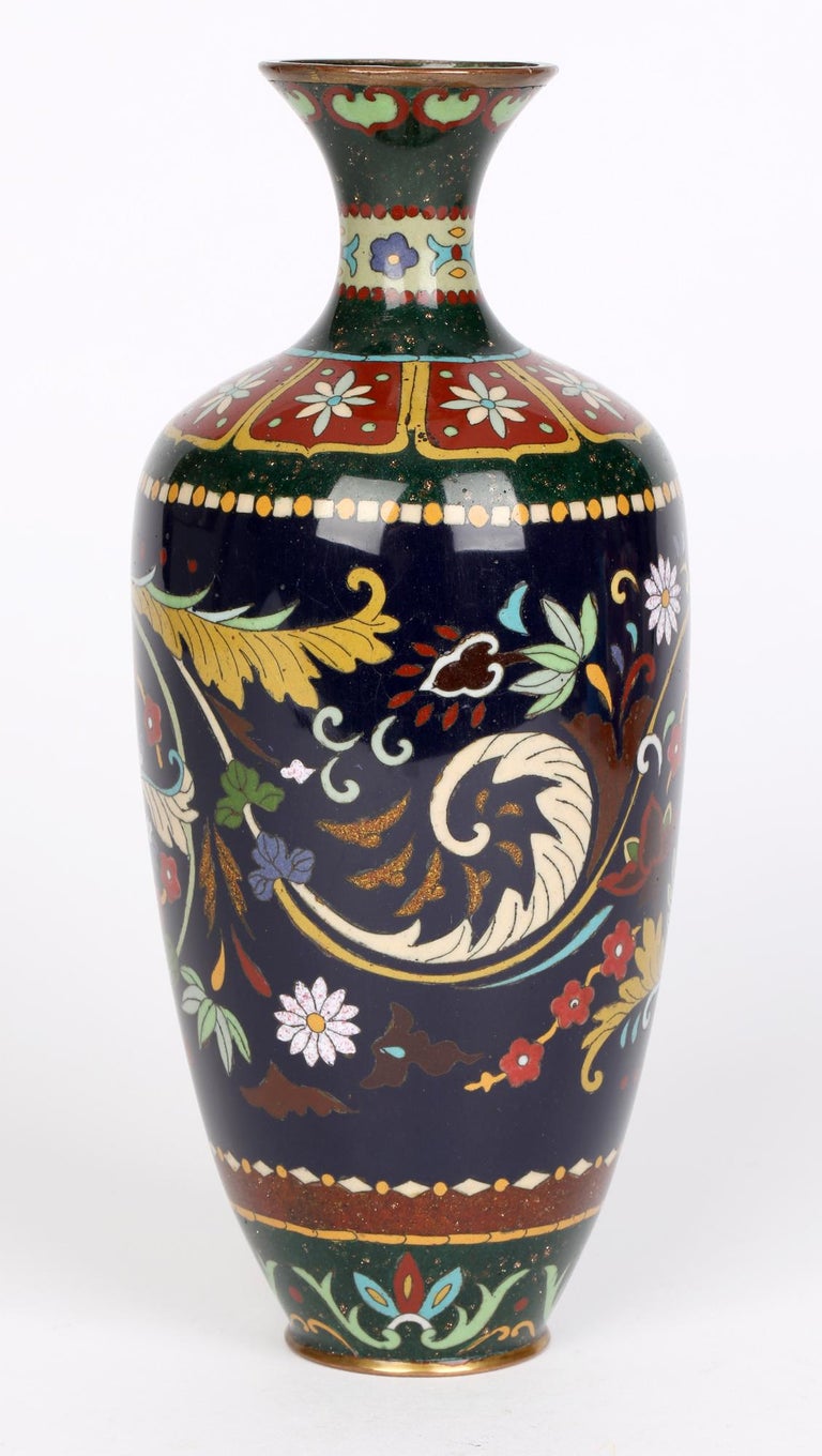 Japanese Meiji Scrolling Floral Design Cloisonne Vase at 1stDibs