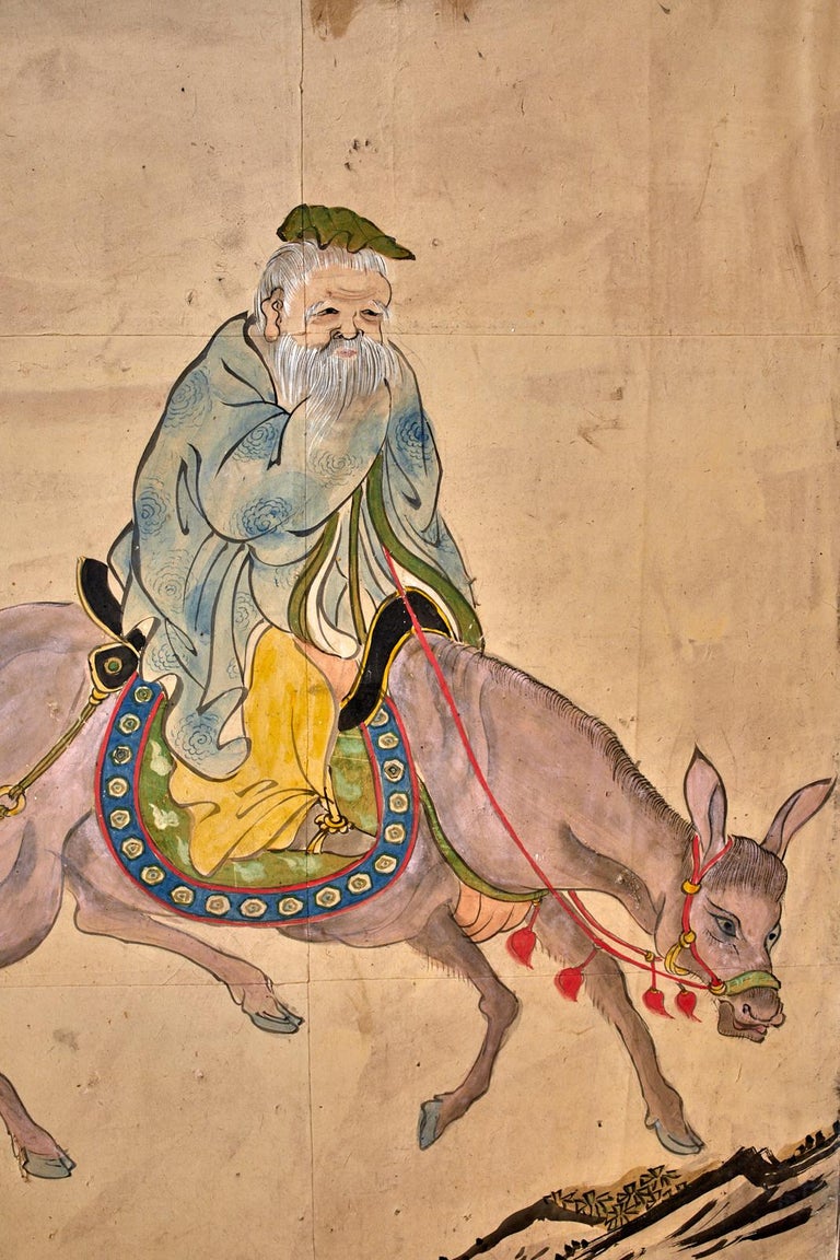 Japanese Meiji Six Panel Screen Chinese Sage on Donkey For Sale at ...