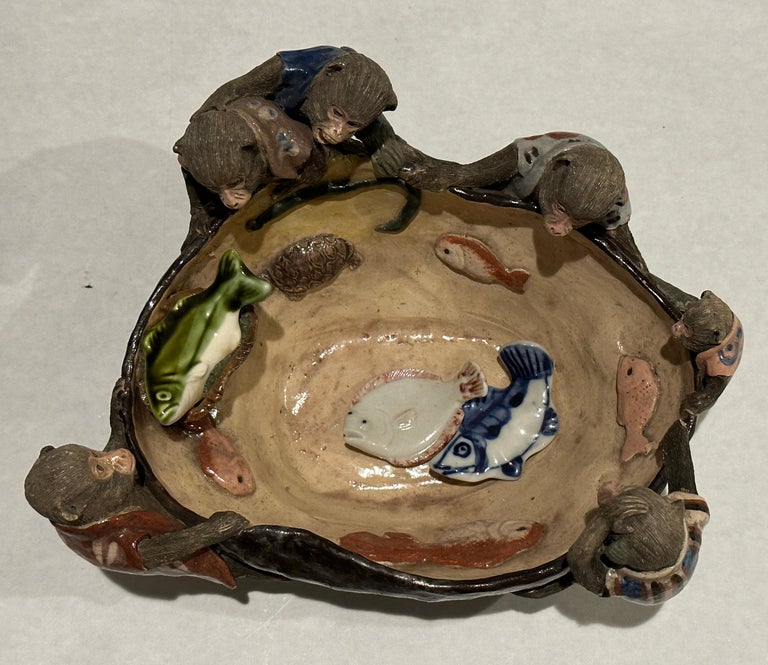 Japanese Meiji Sumida Gawa Bowl With Monkeys For Sale at 1stDibs
