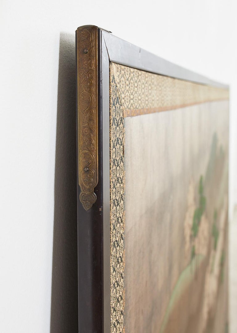 Japanese Meiji Two Panel Screen Cherry Blossoms Yoshino Mountain For ...