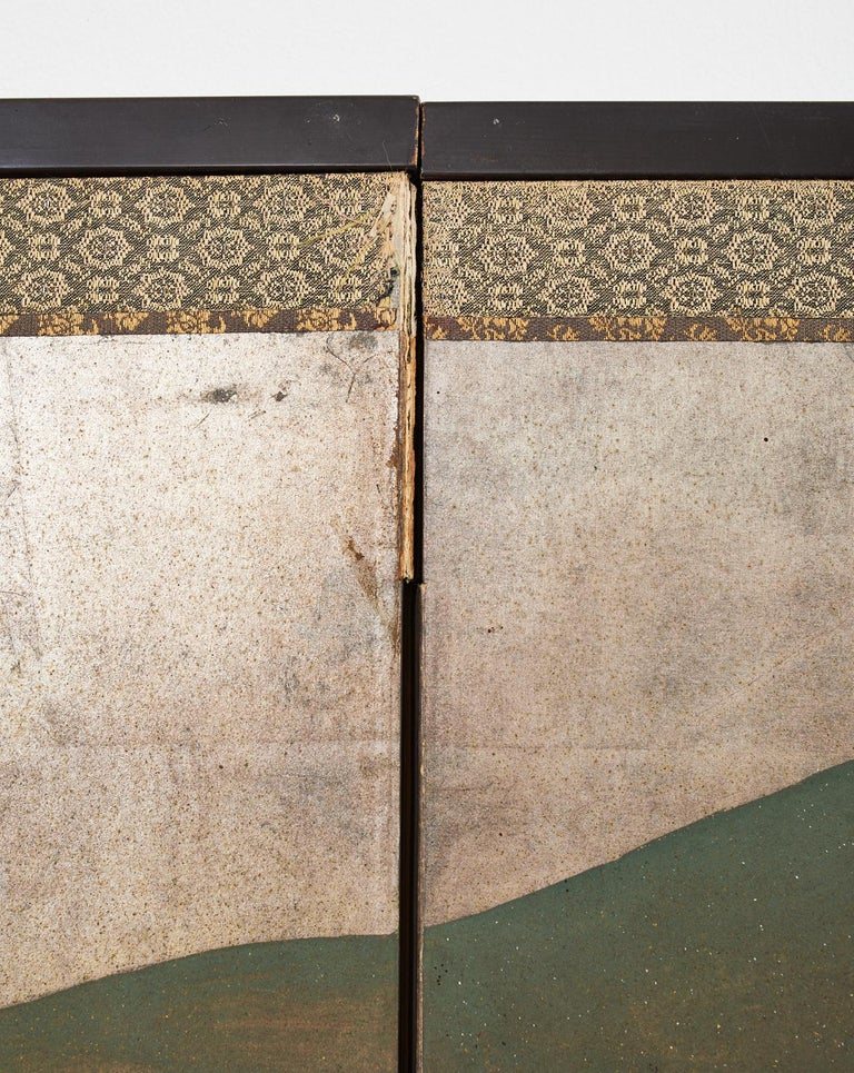 Japanese Meiji Two Panel Screen Cherry Blossoms Yoshino Mountain For ...