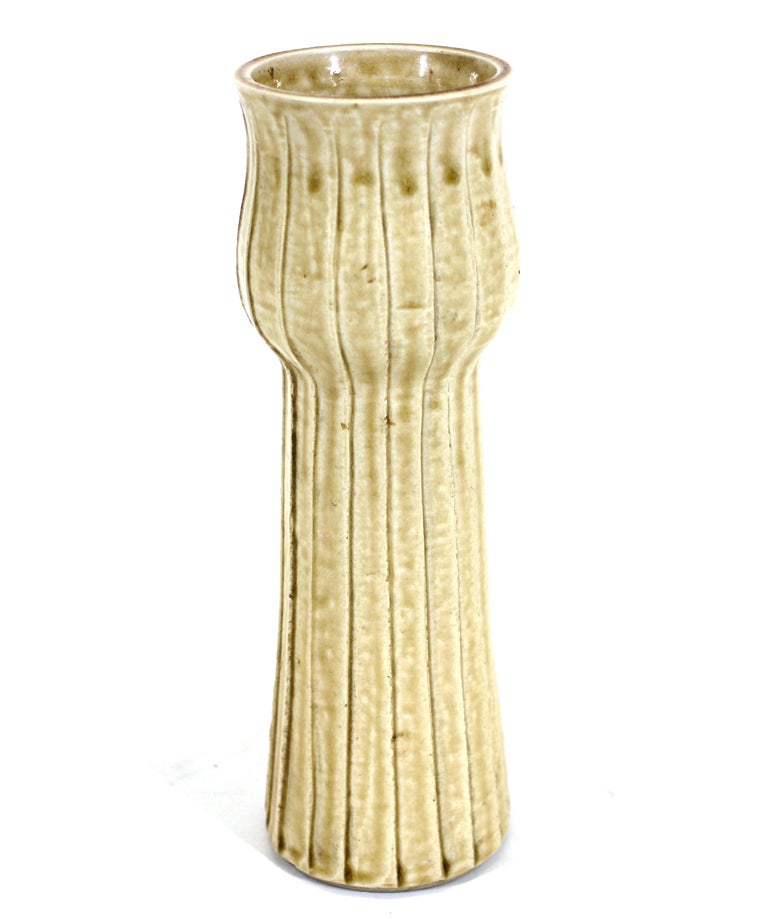 Japanese Mid-Century Glazed Ceramic Lotus Vase For Sale at 1stDibs